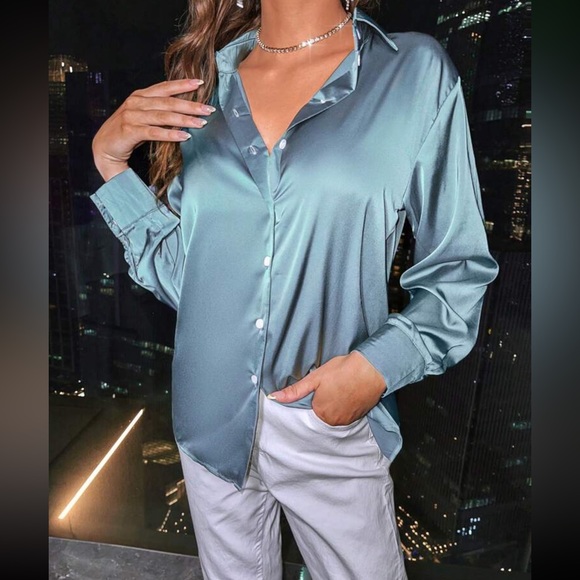 Tops | Luxe Business Casual Button Down Satin Shirt | Poshmark